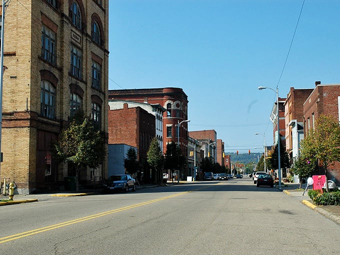Portsmouth's historic architecture stands proudly against a perfect blue sky. These buildings have weathered economic storms with dignified grace.