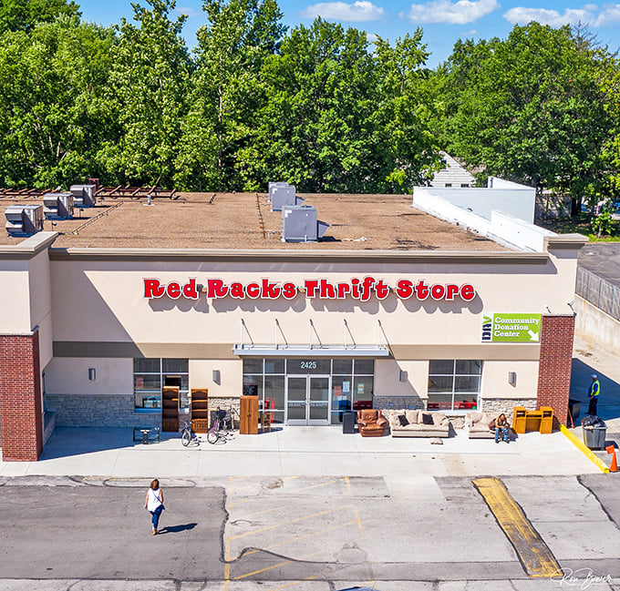 Another Red Racks location beckons with its bright signage &ndash; a lighthouse guiding bargain hunters to safe harbor from retail prices.