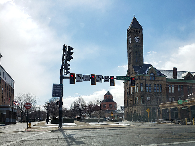 Springfield's historic downtown building stands tall against the blue sky, offering retirees affordable living with architectural character.