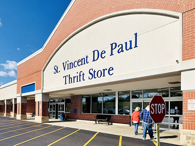 Behind that curved archway and bold blue lettering lies a labyrinth of potential treasures at St. Vincent De Paul.
