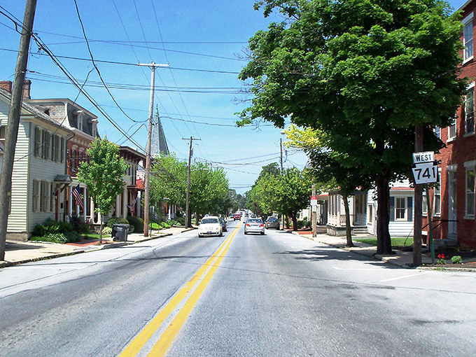 Main Street stretches ahead like a scene from a classic American movie about simpler times.