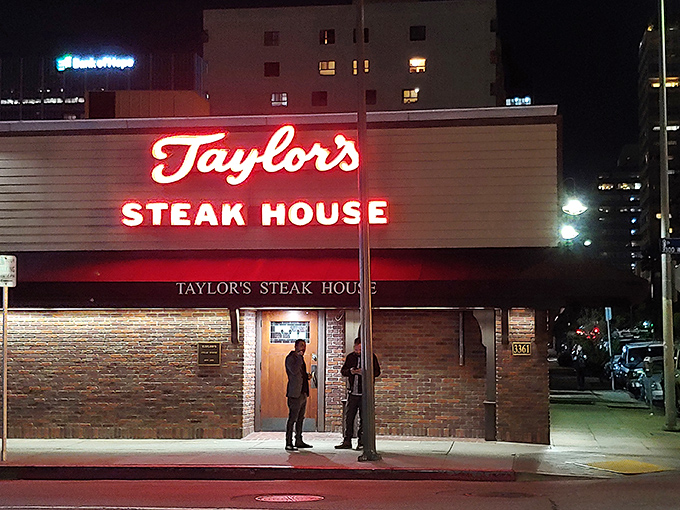 Taylor's red neon cuts through LA's night like a beacon saying, "Forget the trendy spots&mdash;the real steak is here!"