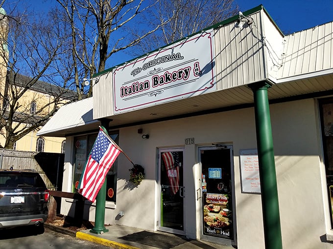The Original Italian Bakery - where the American flag flies proudly and pizza strips fly out the door.