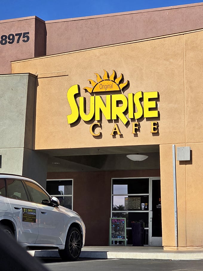 The Original Sunrise Cafe's sunny logo promises morning happiness in every bite. When breakfast is this good, who needs lunch?