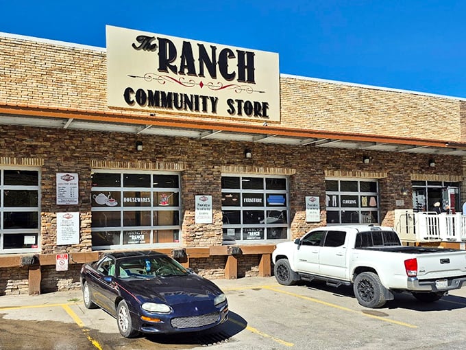 The Ranch's western-style brick building suggests cowboy-sized deals hiding behind those garage doors.
