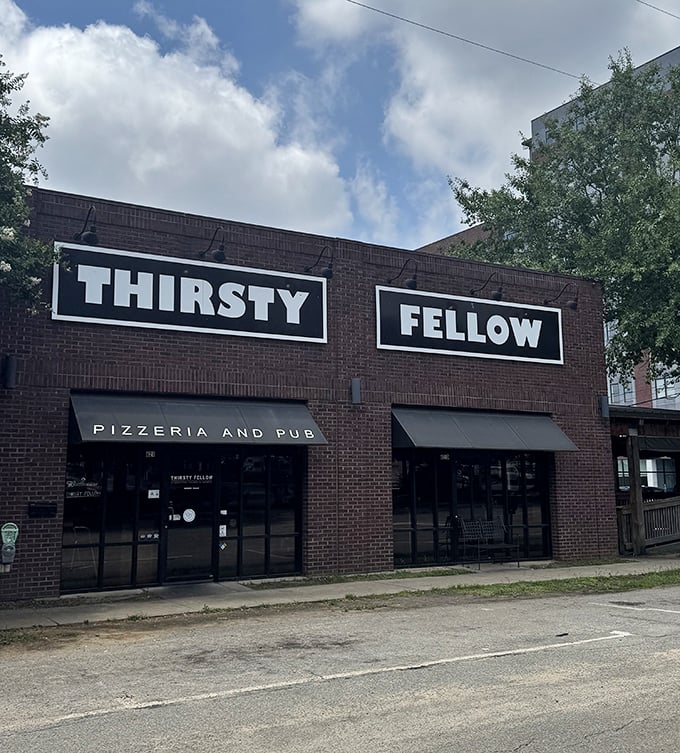Thirsty Fellow's brick facade and bold signage promise urban sophistication with your pizza and pint.