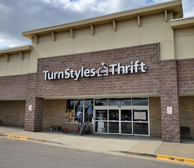 TurnStyles' brick-and-beige fa&ccedil;ade might be humble, but those red wagons outside hint at childhood treasures waiting within&mdash;thrifting with a mission!