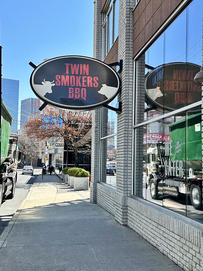 Twin Smokers' sleek urban signage hints at downtown sophistication, but make no mistake &ndash; serious meat magic happens behind those doors.