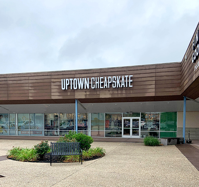 The welcoming storefront of Uptown Cheapskate West York beckons bargain hunters like a fashion oasis in a retail desert.
