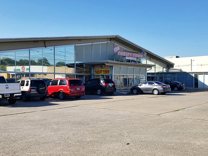 That modern glass facade practically sparkles with the promise of veteran-supporting bargains inside.