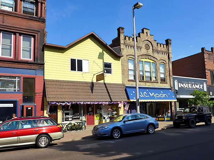 Eclectic architecture in downtown Ashland showcases everything from castle-like facades to sunny yellow storefronts, where no two buildings tell the same story.