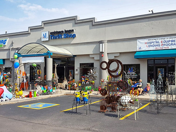 Garden decorations and outdoor treasures spill into the parking lot. This thrift shop thinks outside the box&mdash;literally!