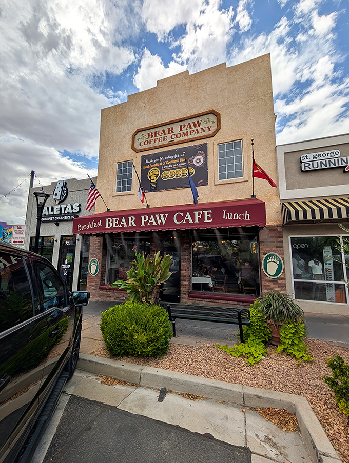 That red awning beckons like a breakfast beacon, calling all hungry souls to morning paradise. 