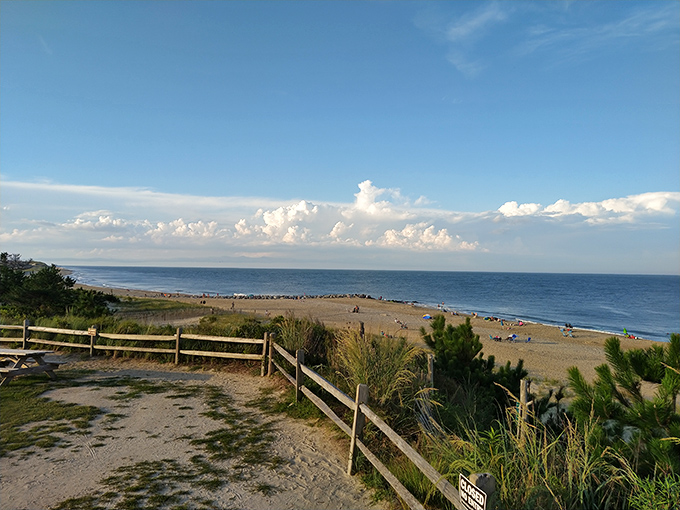 The Atlantic stretches endlessly from Cape Henlopen's sandy shores, where beach grass dances in the breeze and footprints tell stories of summer adventures. Paradise found!