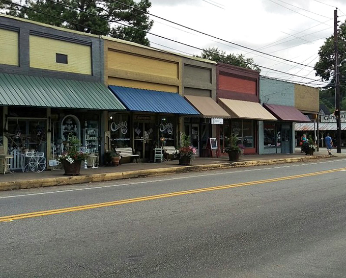 Downtown Cave Spring offers a colorful shopping experience that won't drain your bank account. Those awnings shelter some spectacular deals!