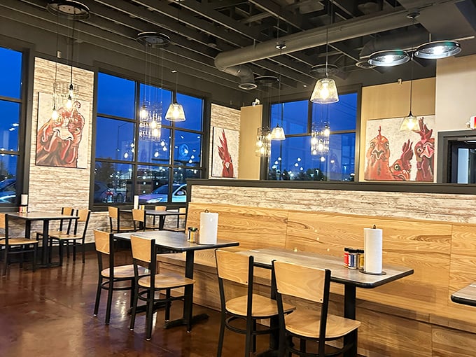 Clean lines, warm wood, and chicken worth crossing the road for. Chick N Max's interior promises a dining experience several notches above fast food.