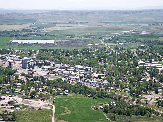 This aerial view of Choteau shows a town where your dollar stretches as far as the surrounding prairie.
