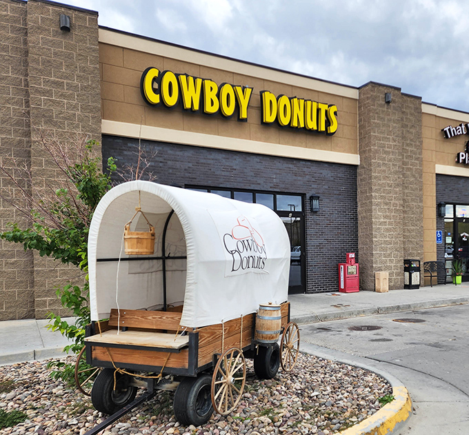 The covered wagon outside isn't just decoration&mdash;it's foreshadowing the pioneering pastry adventures waiting inside.