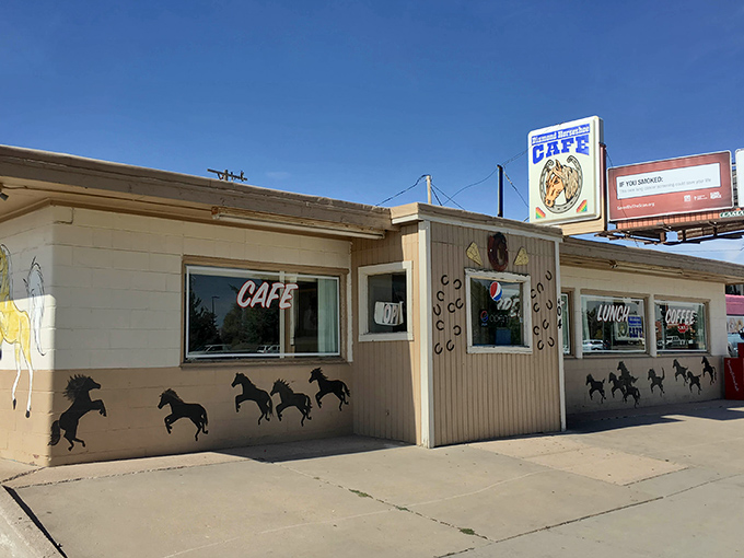Horse silhouettes galloping across the exterior tell you everything&mdash;this place runs on good food, strong coffee, and Western hospitality.
