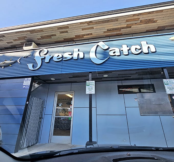 The clean, modern storefront of Fresh Catch gives just a hint of the ocean-fresh delights waiting inside.