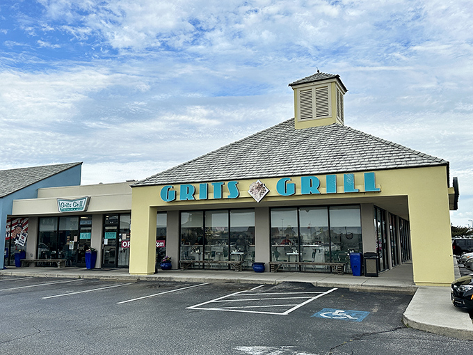 Beach vibes and breakfast dreams come together under this distinctive roof where grits are elevated to an art form.
