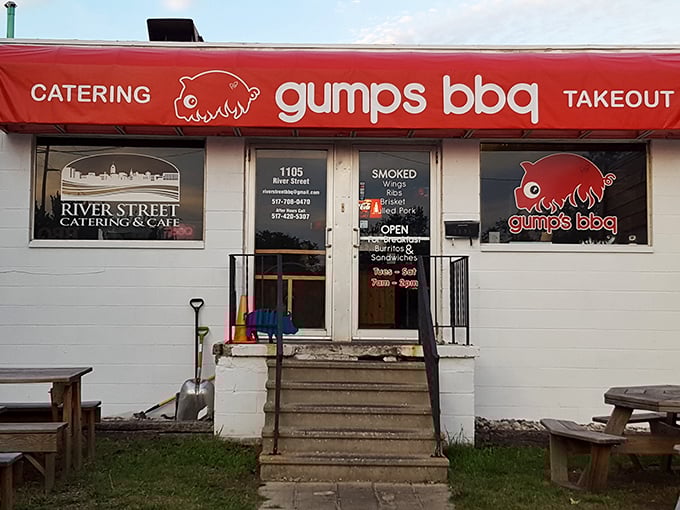 Gumps BBQ's cheerful red awning promises smoky treasures within. The simple white building proves great BBQ doesn't need fancy digs&mdash;just time, smoke, and passion.
