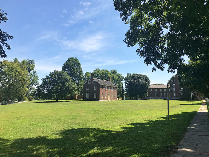 The historic buildings of Shaker Village stand as monuments to craftsmanship in Harrodsburg, where history doesn't cost extra but comes standard with the scenery.