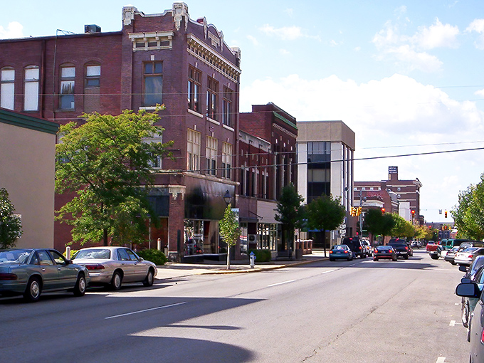Sunlight plays across Marion's historic storefronts, illuminating a place where retirement dollars shine brighter than most.