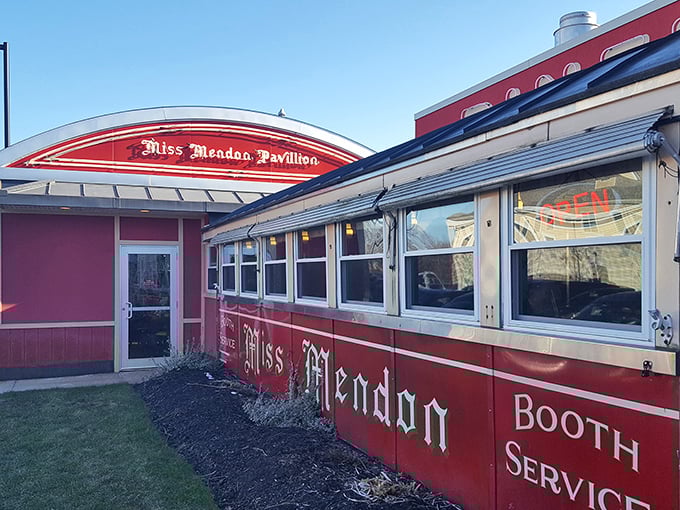 The curved roof and classic "Miss Mendon" lettering promise comfort food served in a slice of preserved Americana that feels like coming home.