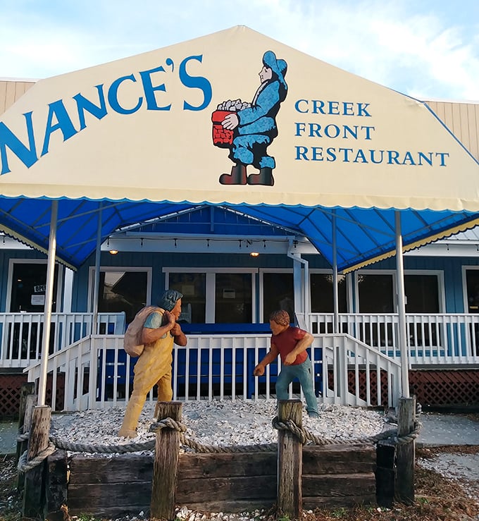 The whimsical carved fishermen outside Nance's seem to say "you've arrived at seafood heaven." Murrells Inlet's beloved spot where calories don't count.