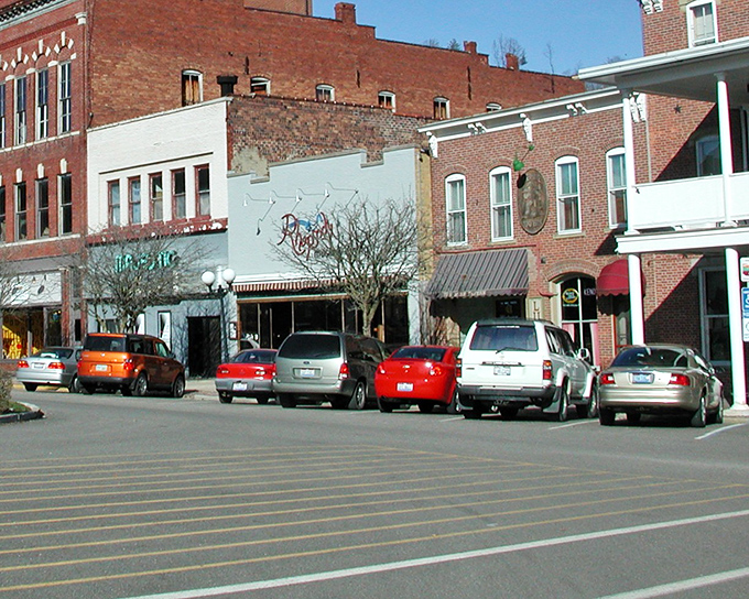The historic heart of Nelsonville features brick buildings that have witnessed generations of local stories unfold.