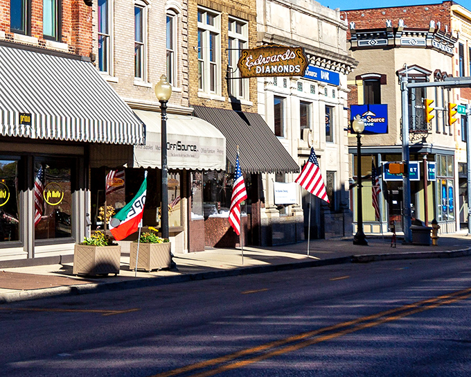Brick buildings and flower baskets create the kind of Main Street America that makes your heart smile.