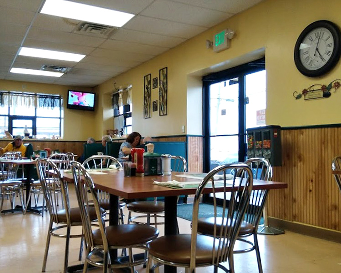 Simple wooden paneling and practical chairs tell you everything &ndash; this Dundalk diner focuses on filling plates, not winning design contests.