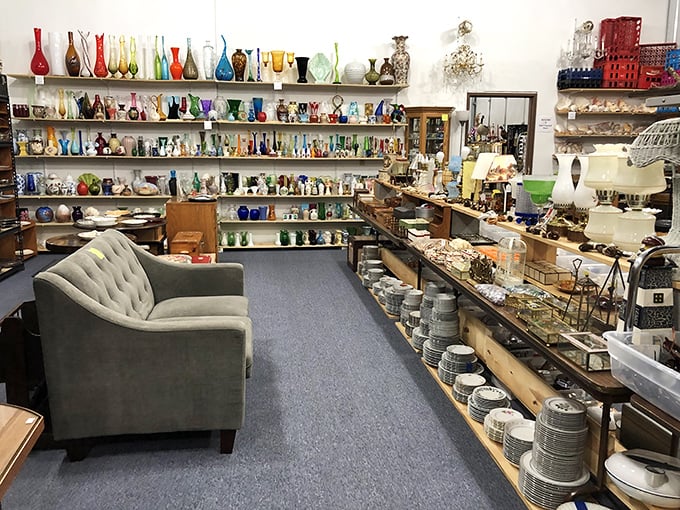 Colorful vessels line the shelves like soldiers of style, each one waiting to march home with a new owner.