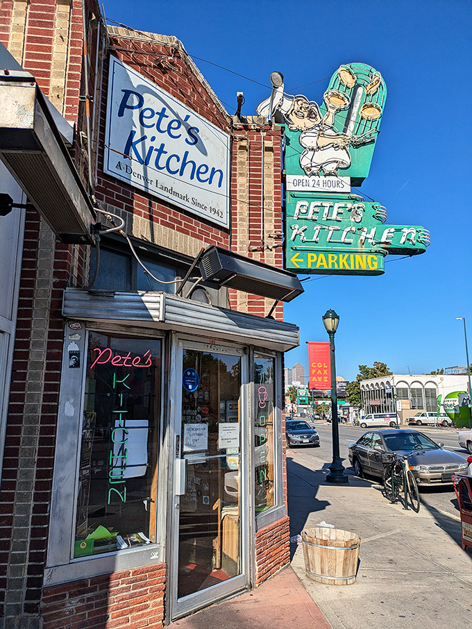 Where Denver's night owls and early birds cross paths. That vintage sign has illuminated more "morning after" recovery meals than anyone can count.