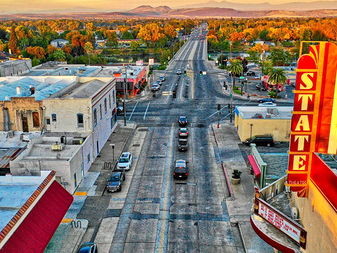 The historic State Theatre sign stands as a landmark in affordable Red Bluff &ndash; where entertainment doesn't require a second mortgage.