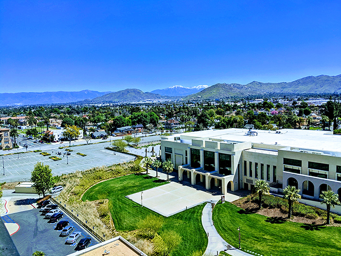 Snow-capped peaks tower over the valley below, giving you four-season views without ever dealing with four-season weather. Pure California magic.