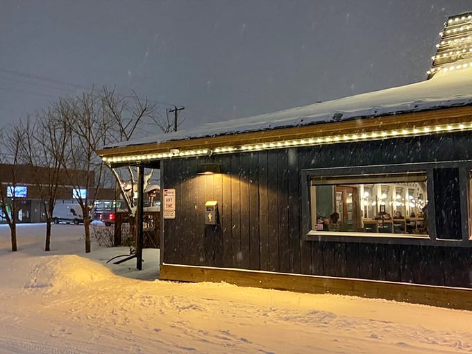 When the snow falls and the lights come on, this unassuming spot transforms into a cozy burger sanctuary.