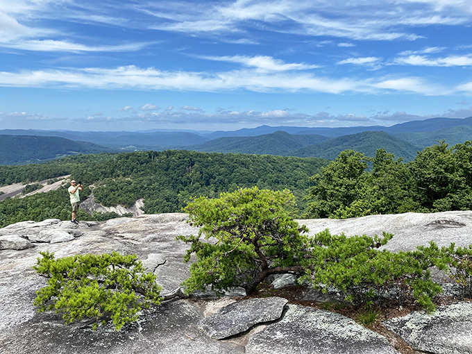 Stone Mountain's granite face catches morning light like a natural cathedral wall.