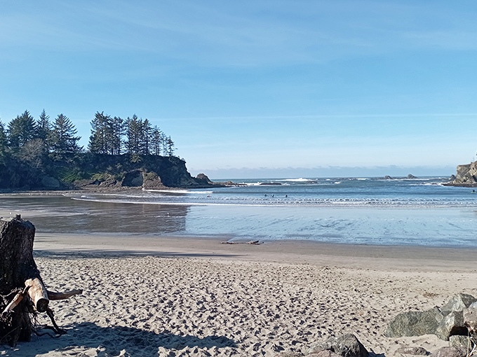 The perfect crescent beach at Sunset Bay. Like finding a smile drawn in the coastline.