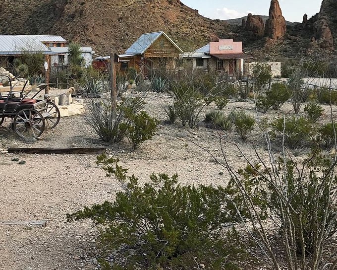 Stone buildings and desert vegetation create a timeless scene in Big Bend country's most unique community.