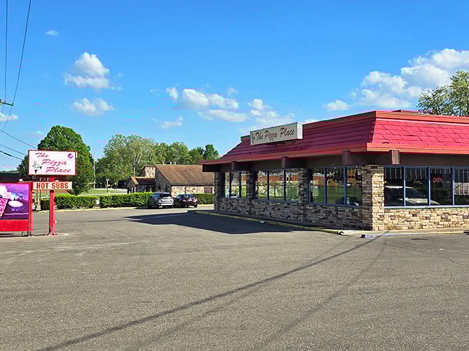 Stone walls and large windows invite you into a world where pizza is taken seriously and every bite tells a delicious story.