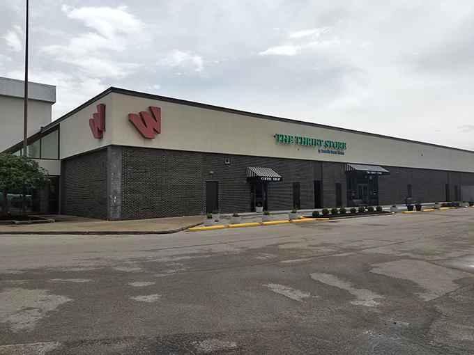 Even from the side, The Thrift Store commands attention. Like a department store that time-traveled from the past with yesterday's prices intact.