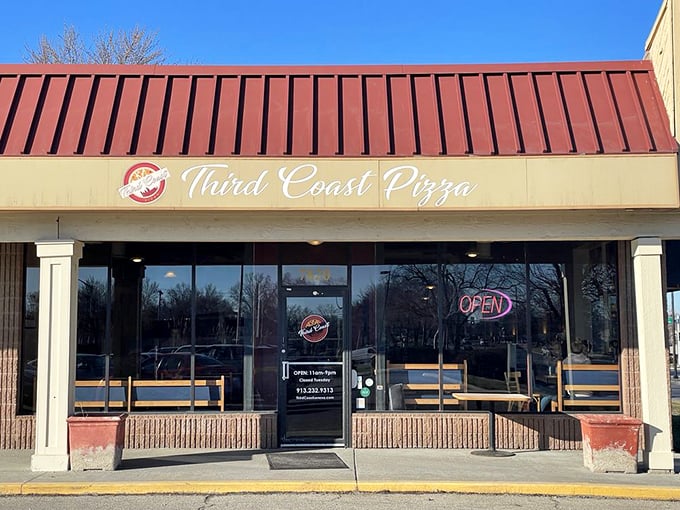 That welcoming storefront promises the kind of neighborhood pizza experience that creates lifelong memories.