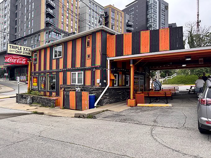 The distinctive architecture of Triple XXX looks like it belongs in an Edward Hopper painting with a side of world-class burgers.