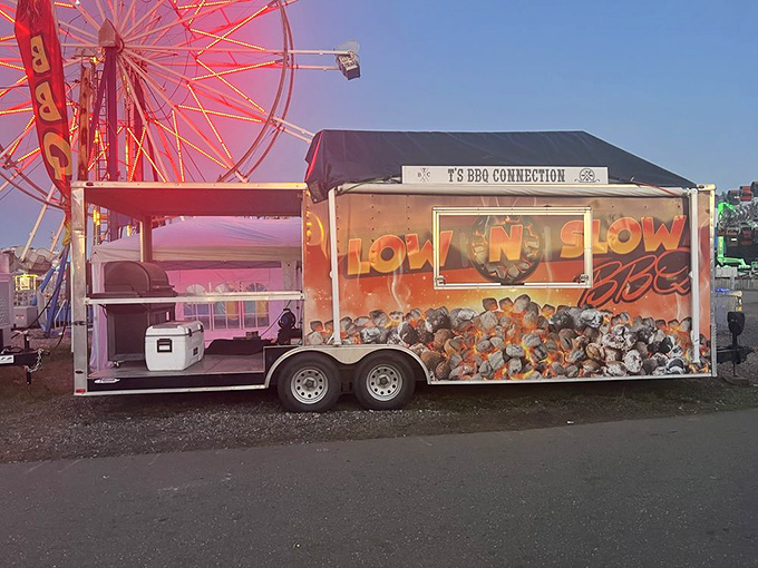 The mobile setup lets T's BBQ bring smoky goodness directly to folks wherever they gather, like a delicious traveling show.