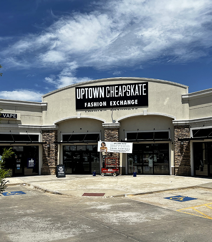 Stone accents and modern architecture elevate this thrift experience &ndash; bargain hunting for the fashion-forward crowd.