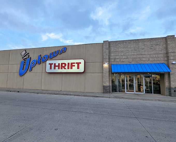 The classic thrift store experience with a twist of organization. Uptown Thrift's blue awning welcomes dedicated deal-seekers.