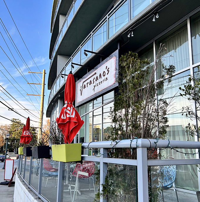 The clean lines and inviting patio at Varasano's offer a preview of the thoughtfully crafted Neapolitan pies waiting inside.