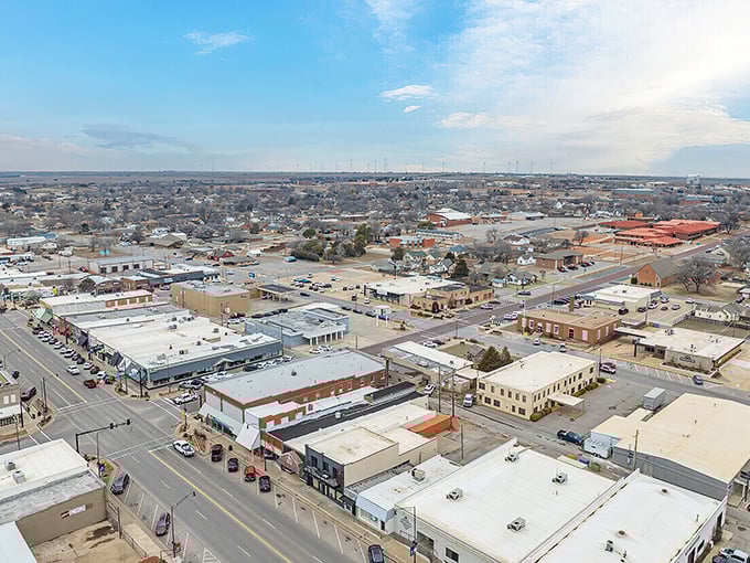 This aerial shot of Weatherford reveals the secret to affordable living: a perfect grid of opportunity where your dollar stretches as far as the horizon.